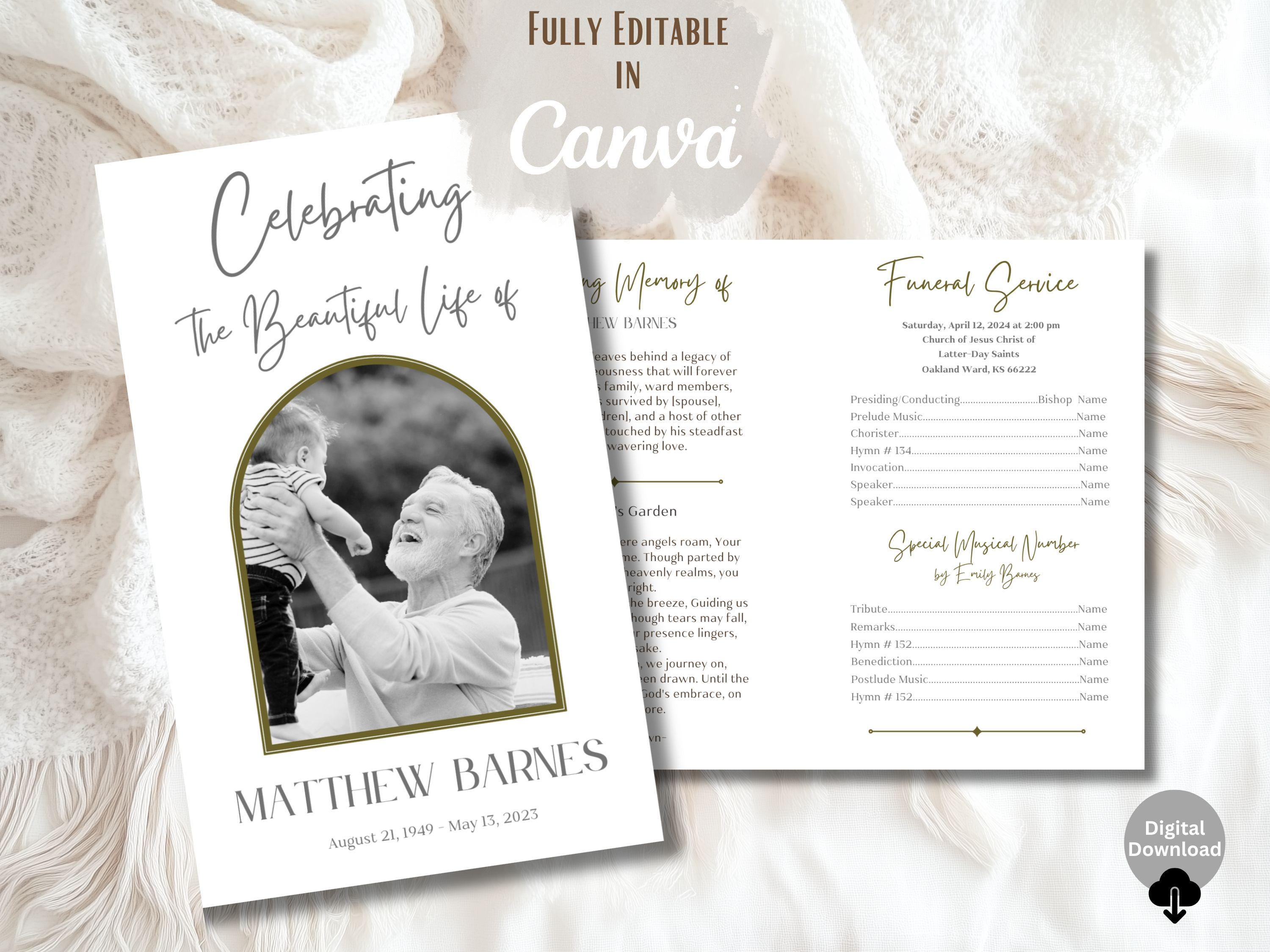 LDS Funeral Program Template: Editable Celebration of Life Obituary ...