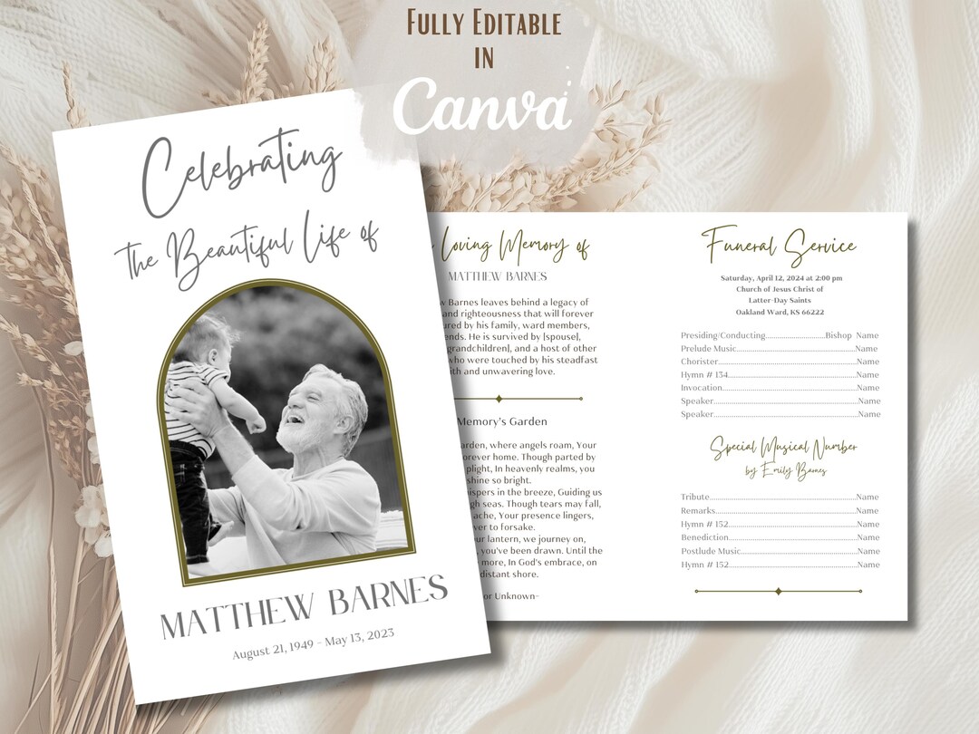 LDS Funeral Program Template A Celebration of Life Elegant Funeral ...