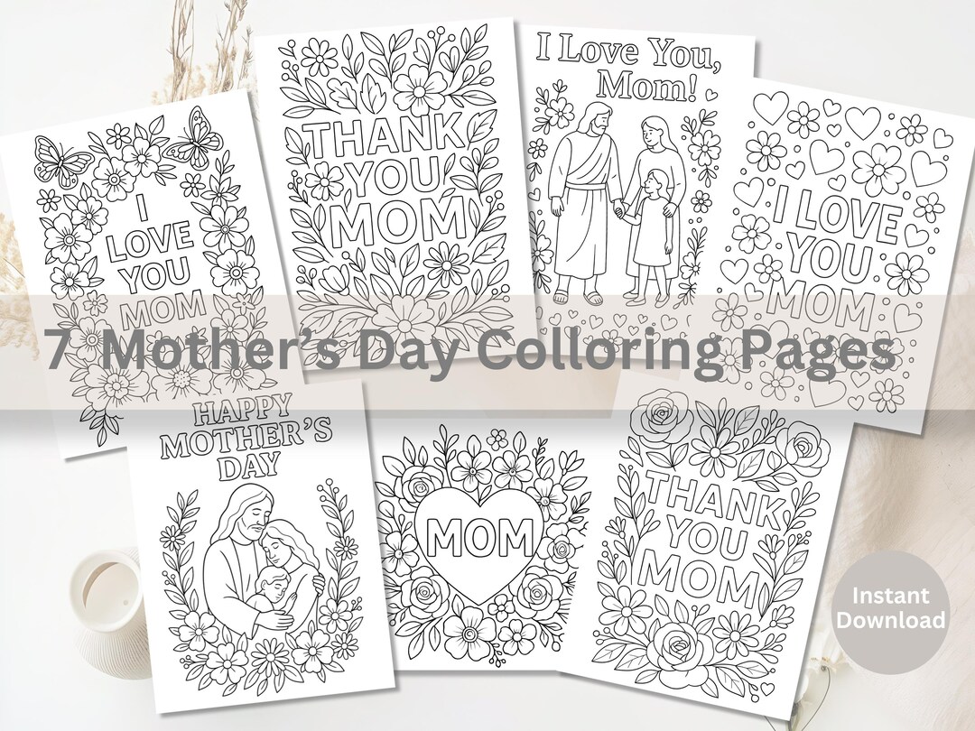 Christian Mothers Day Coloring Pages: Jesus & Floral Designs (PDF) - Etsy