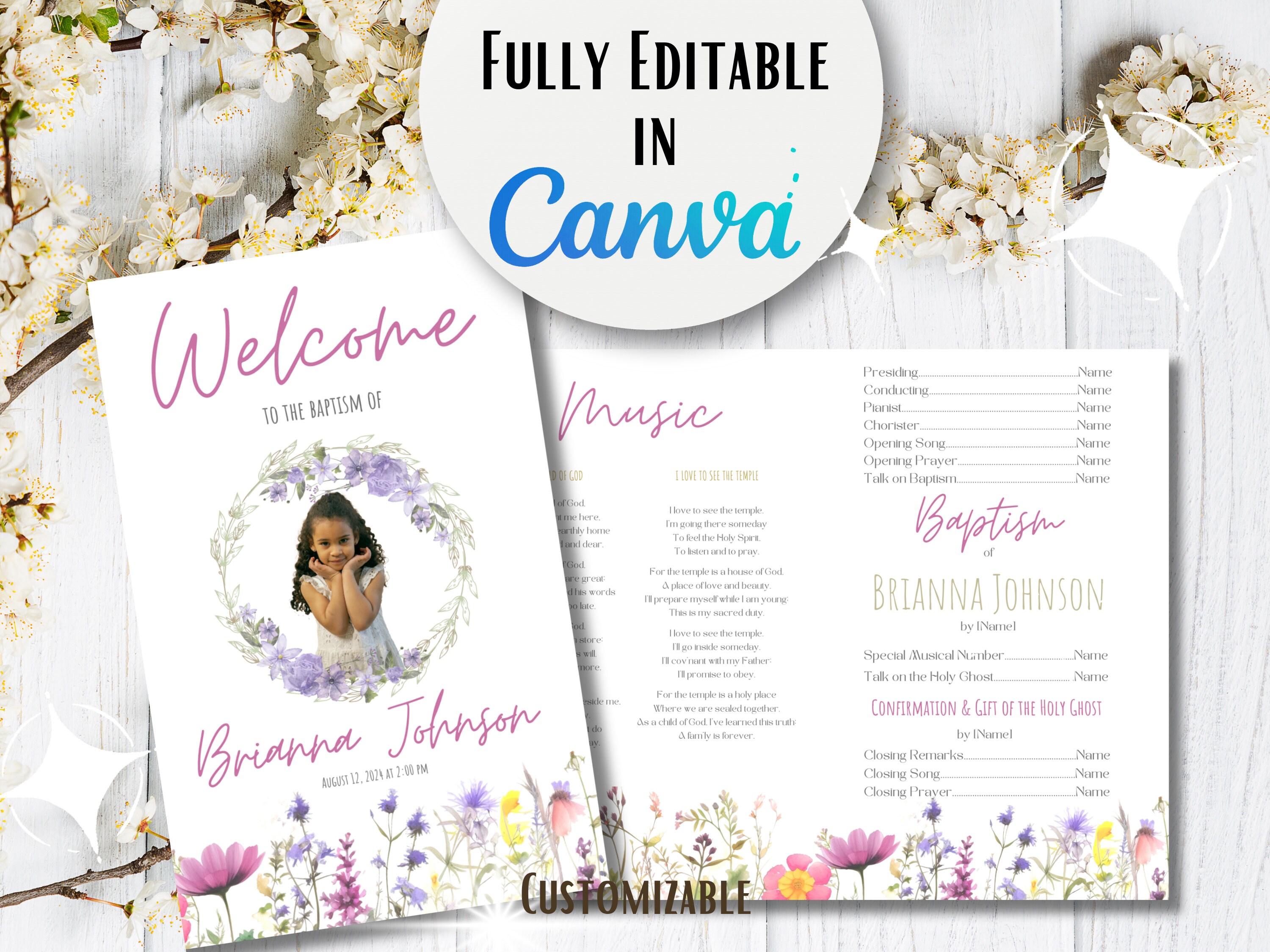 Baptism Program Template Printable Baptism Program Wildflower Baptism ...