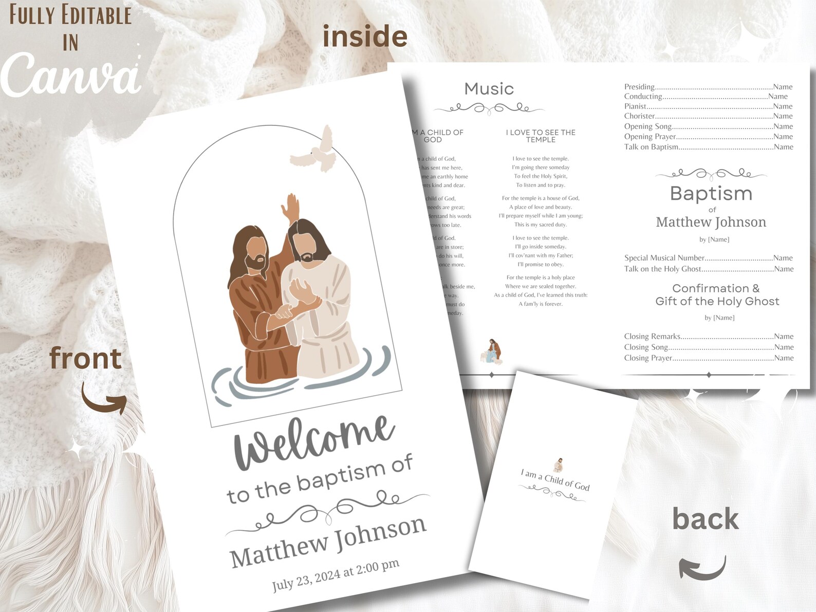 Editable LDS Baptism Program Template | Minimalist Boy & Girl Printable ...