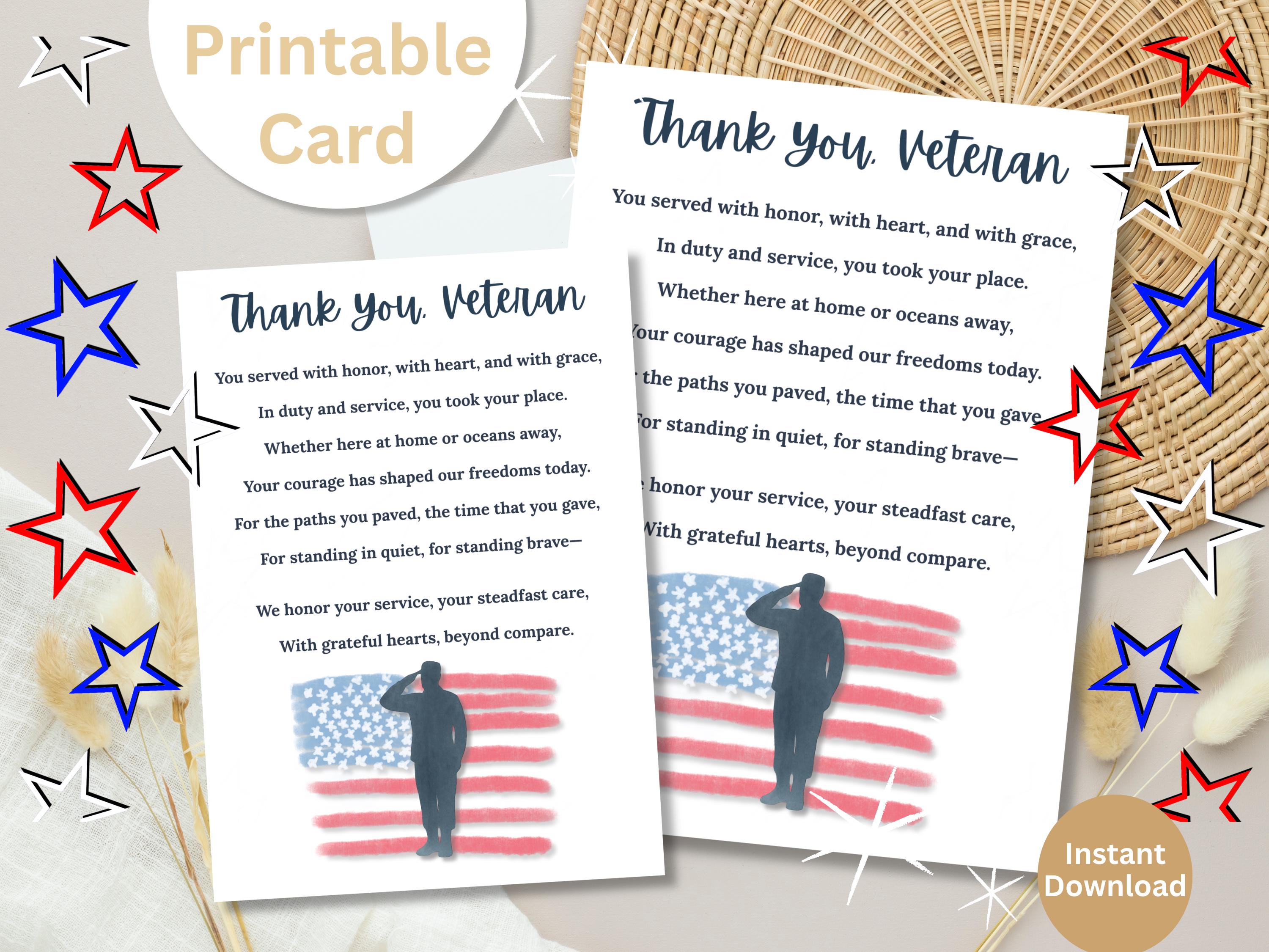 Veteran Thank You Card | Patriotic Poem Digital Download | Military ...