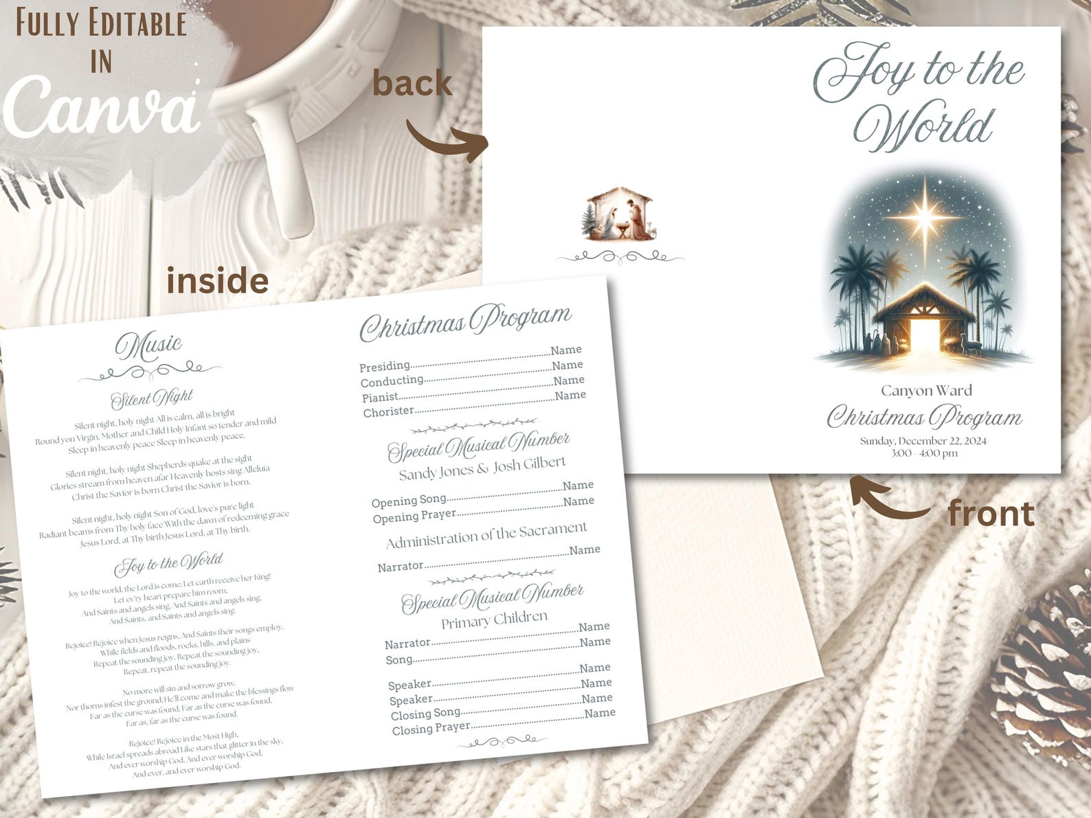 LDS Christmas Sacrament Meeting Program | Editable Canva Template ...