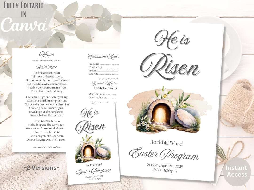 Editable Easter Program Template He is Risen LDS Easter Program ...