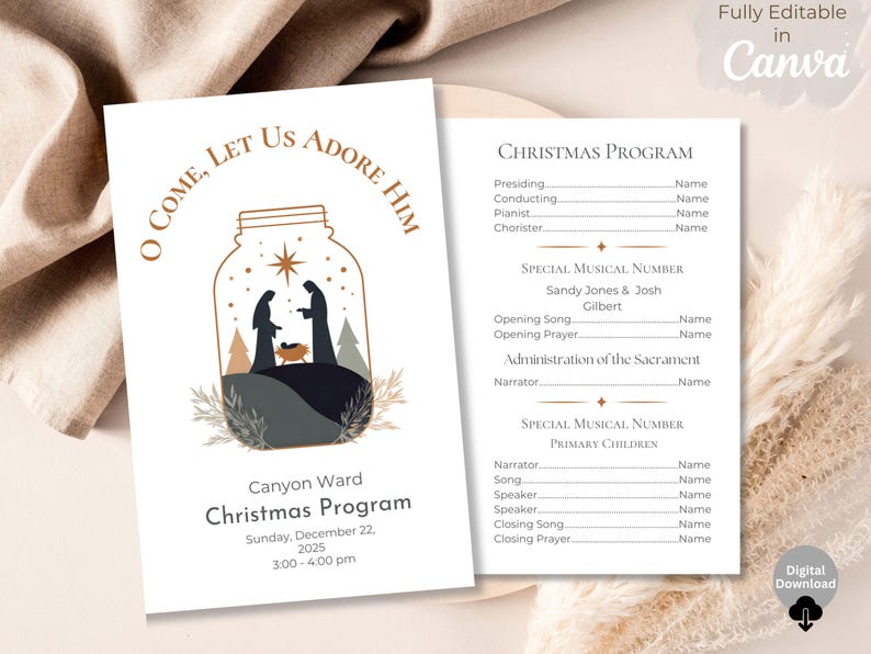 LDS Christmas Sacrament Meeting Template | Editable Canva Church ...