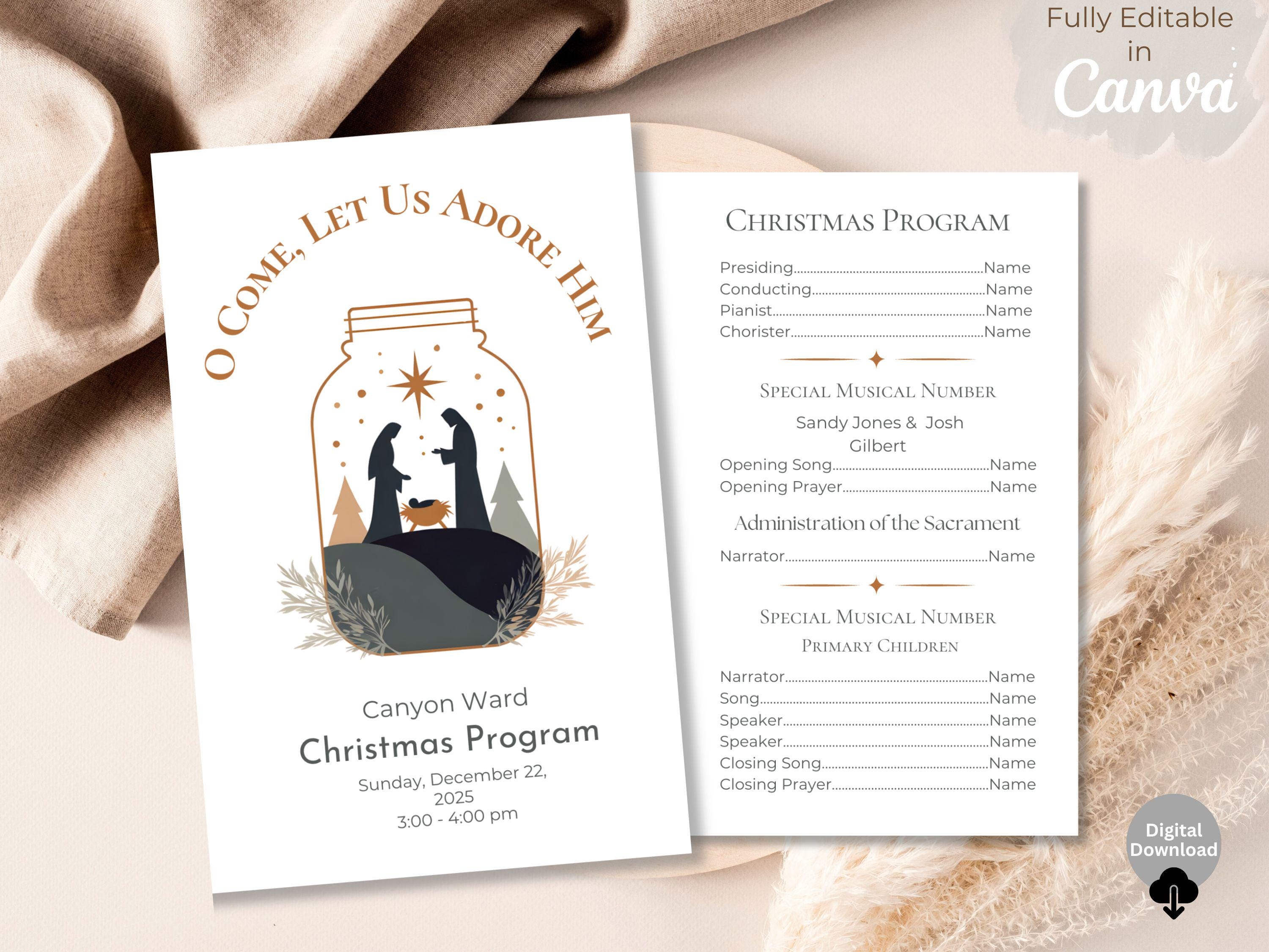 LDS Christmas Sacrament Meeting Template | Editable Canva Church ...