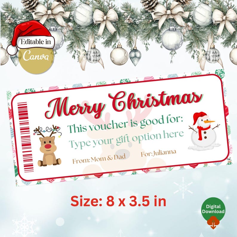 Editable Christmas Voucher | Printable Gift Certificate Template ...