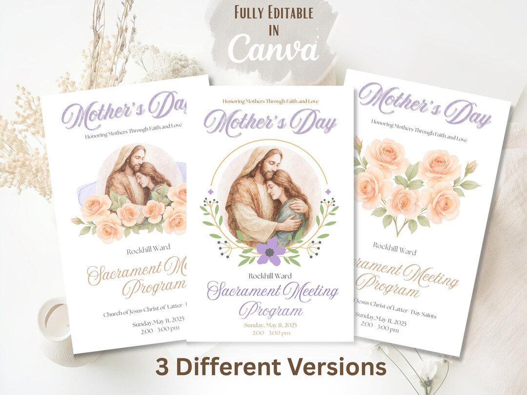 Editable LDS Mothers Day Program: Church Bulletin Canva Template - Etsy