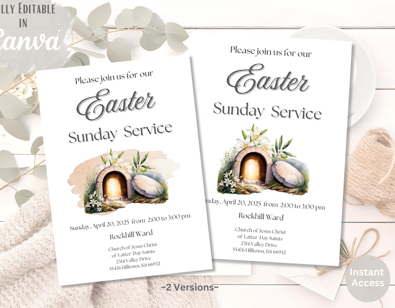 LDS Easter Sacrament Meeting Invitation Printable Church Service Invite ...