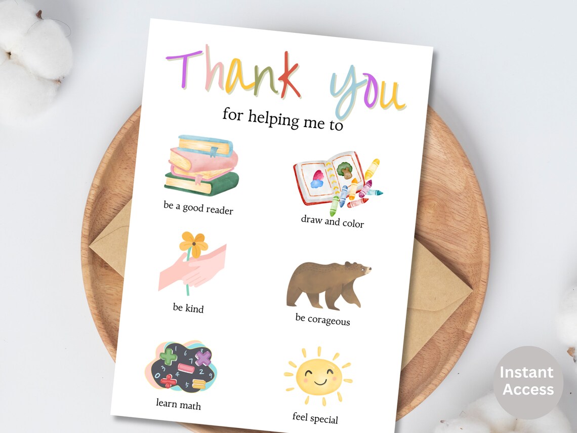 Printable Teacher Thank You Card Teacher Appreciation Printable Digital ...