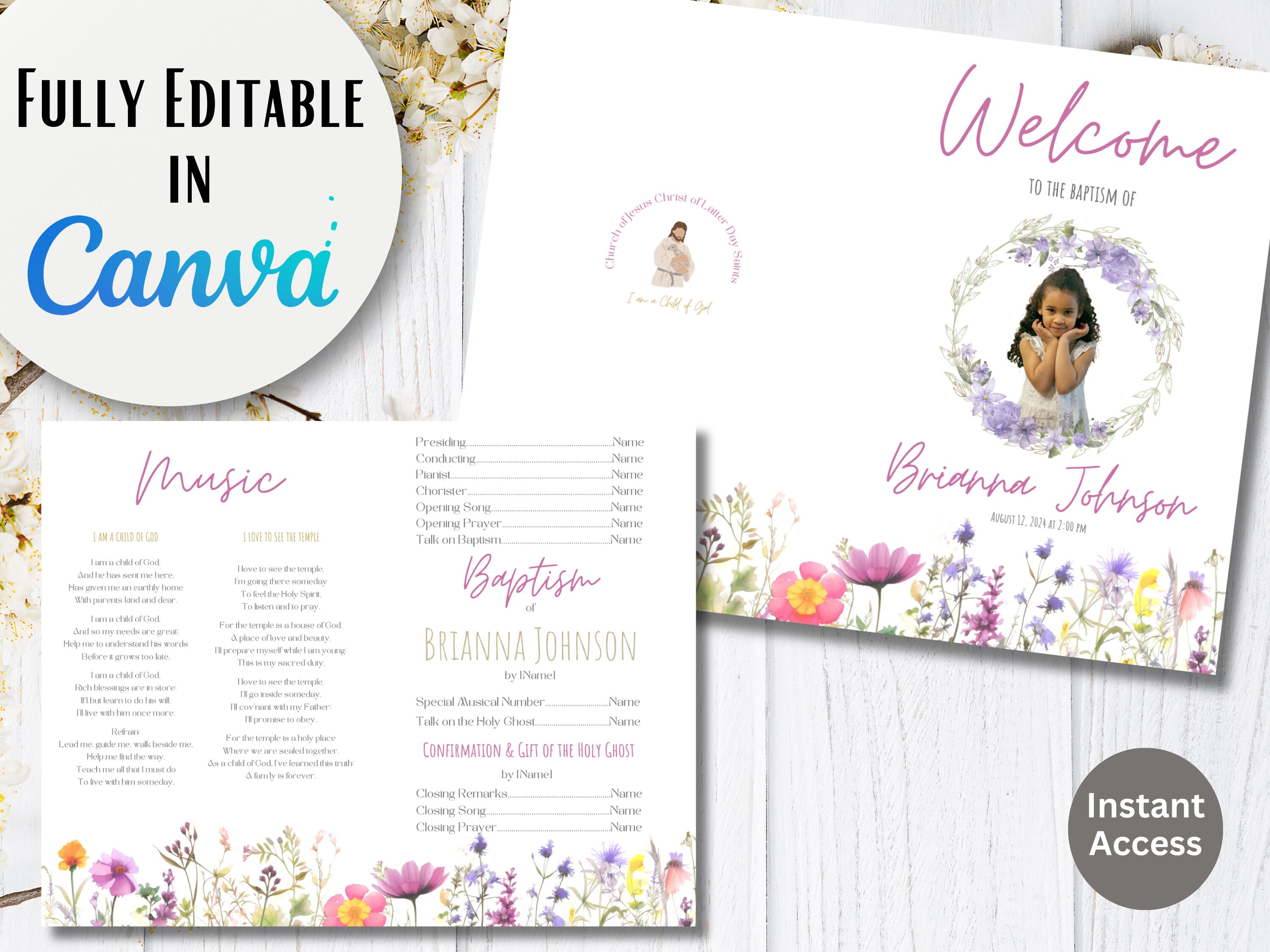 Baptism Program Template Printable Baptism Program Wildflower Baptism ...