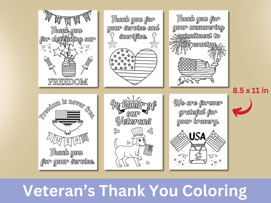 Veterans Day Coloring Pages | Printable Thank You Cards for Kids - Etsy