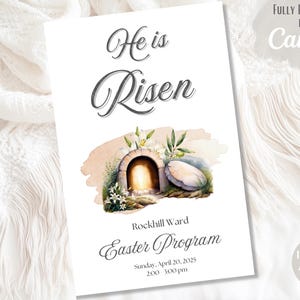 Editable Easter Program Template He is Risen LDS Easter Program Editable Church Bulletin Easter ...