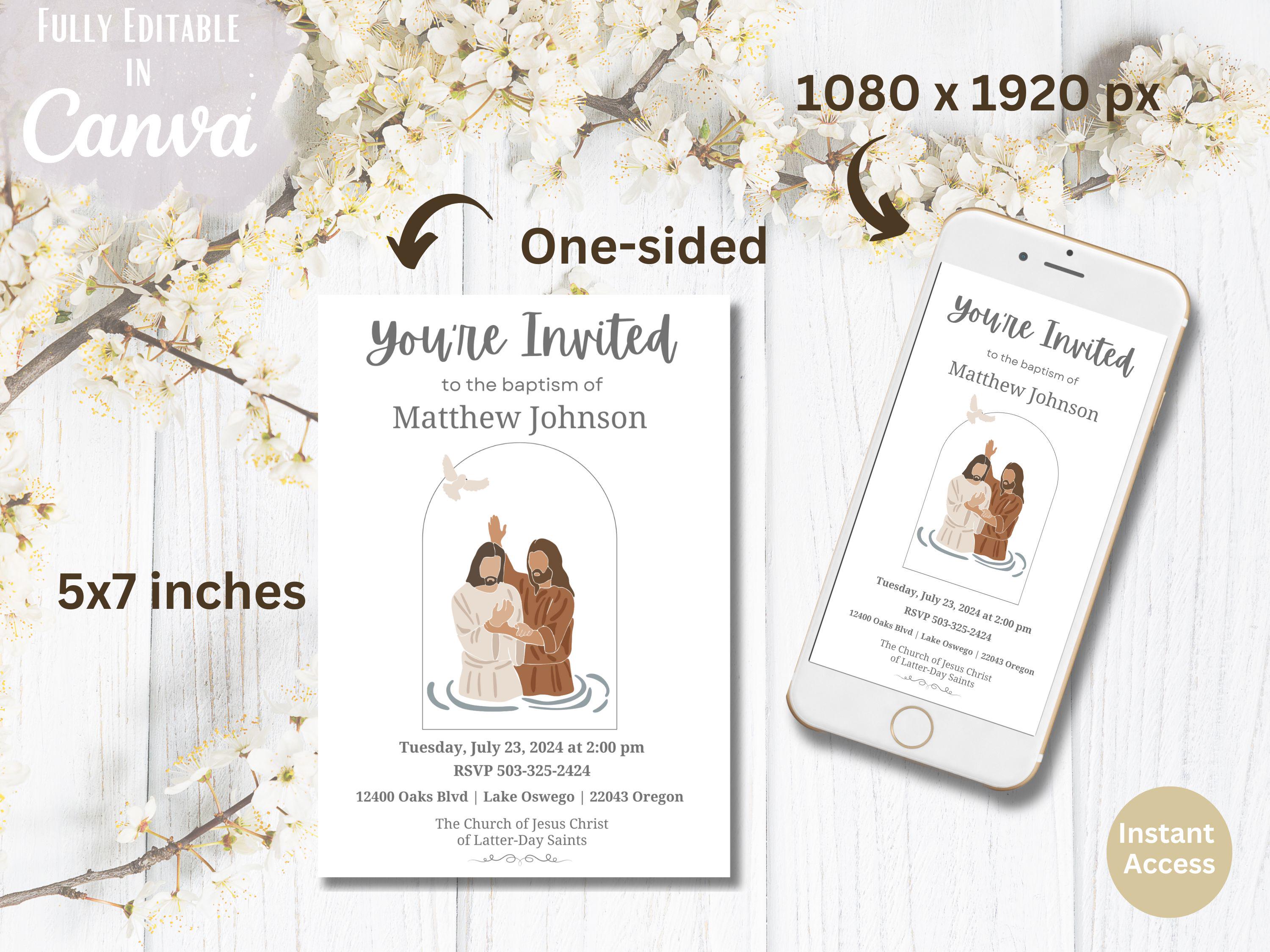 Editable LDS Baptism Invitation Template: Canva Evite, Printable Card ...