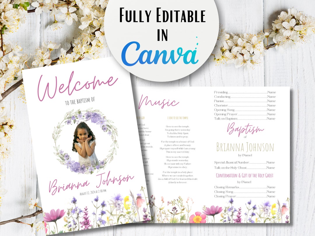 Baptism Program Template Printable Baptism Program Wildflower Baptism ...