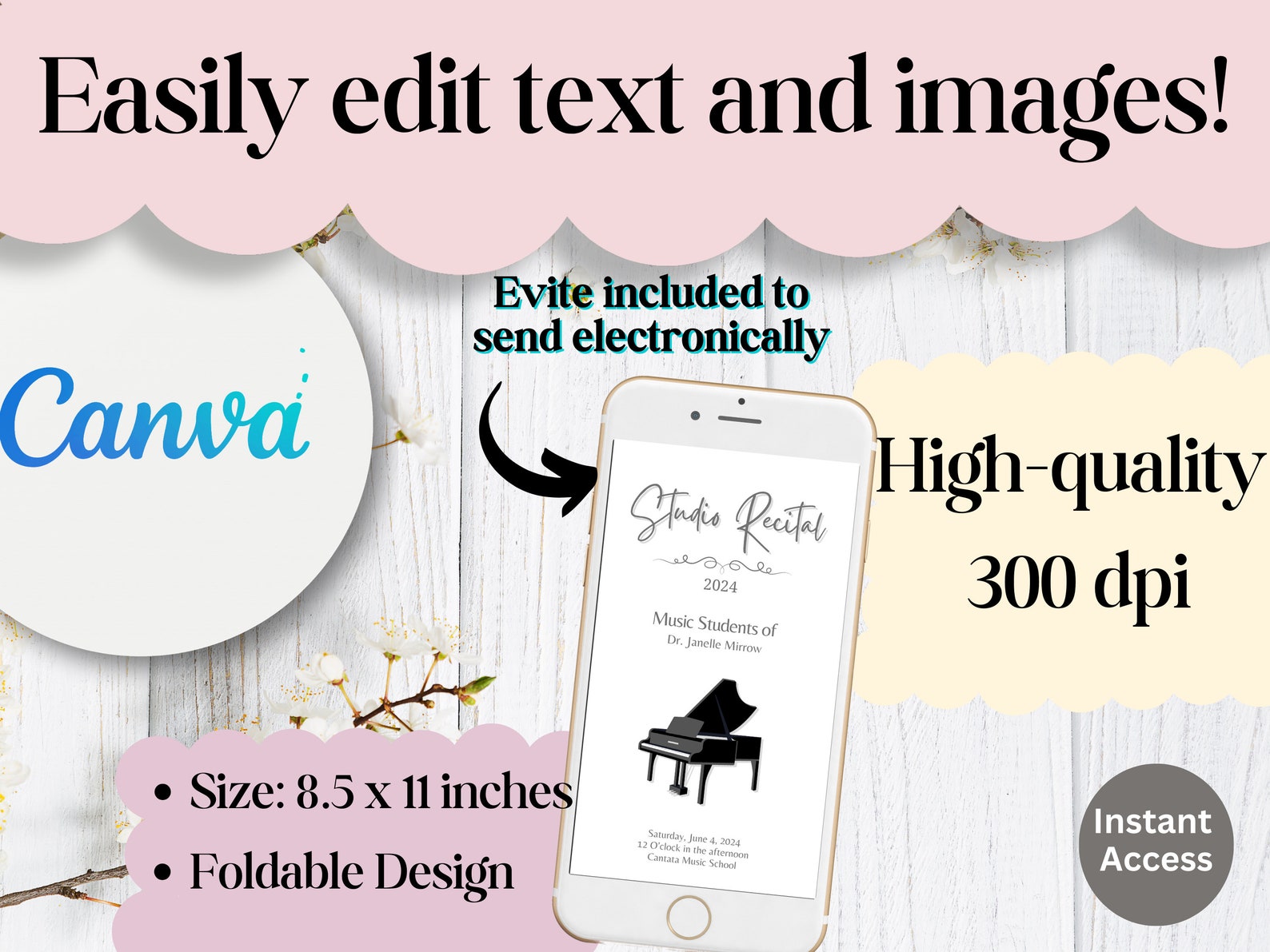 Music Recital Program Template | Minimalist Design Canva Editable PDF ...