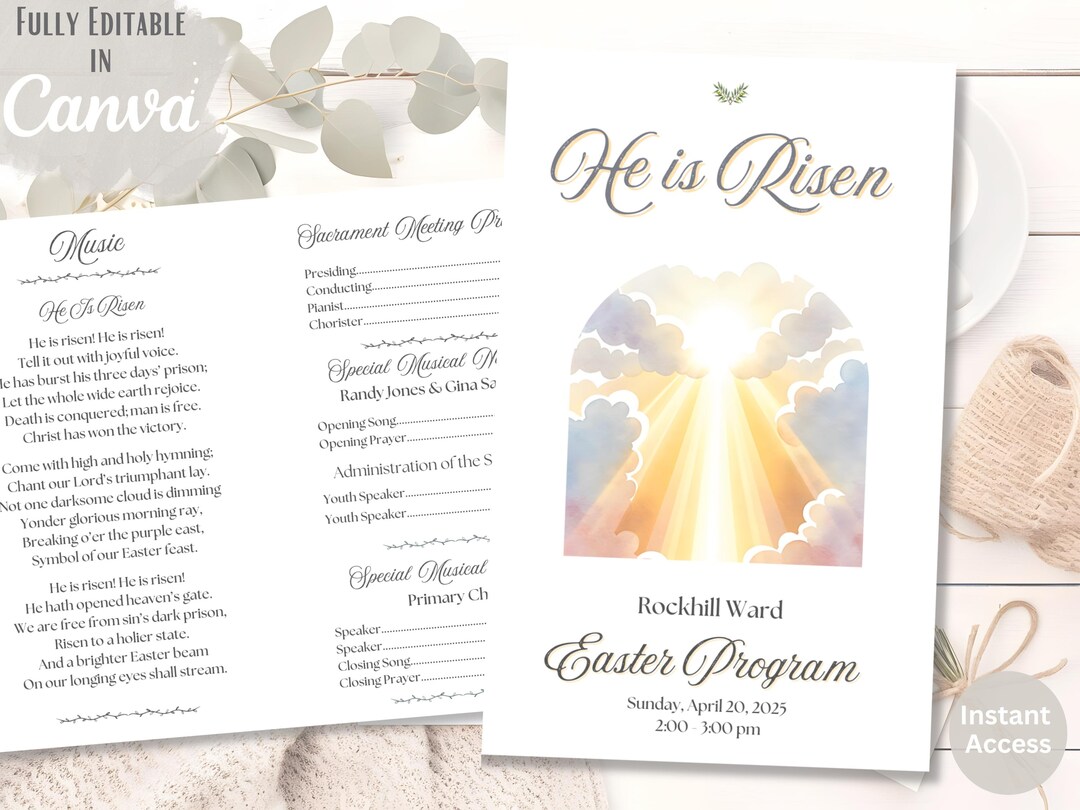 He is Risen Easter Program Template Heaven LDS Easter Program Editable ...