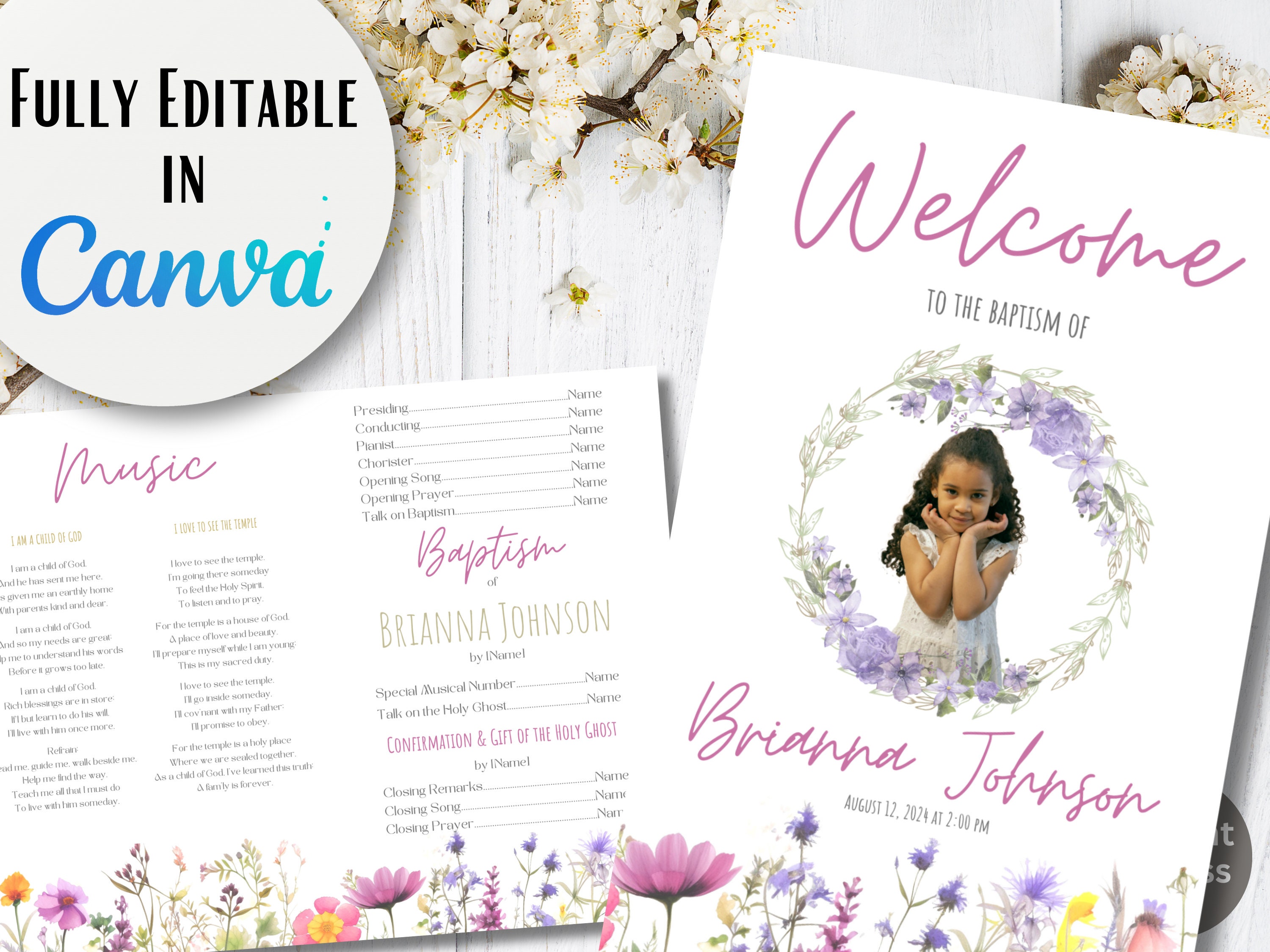 Baptism Program Template Printable Baptism Program Wildflower Baptism ...