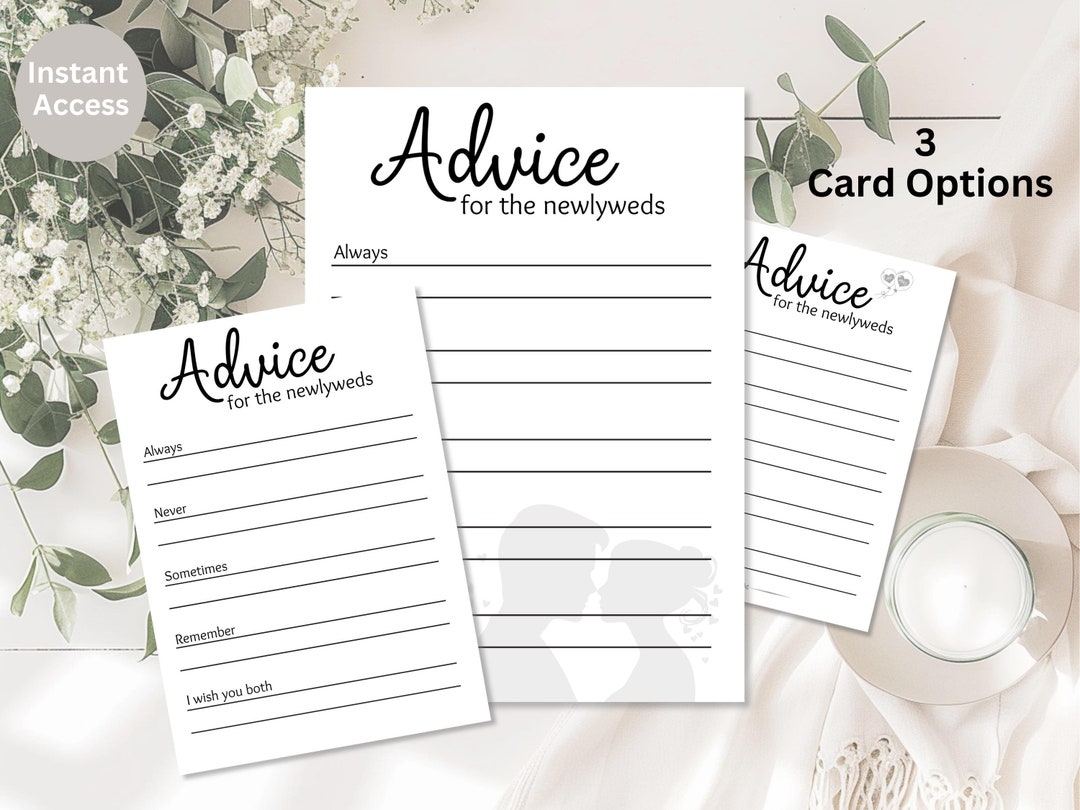 Newlywed Advice Cards Printable Minimalist Bridal Shower Advice for ...