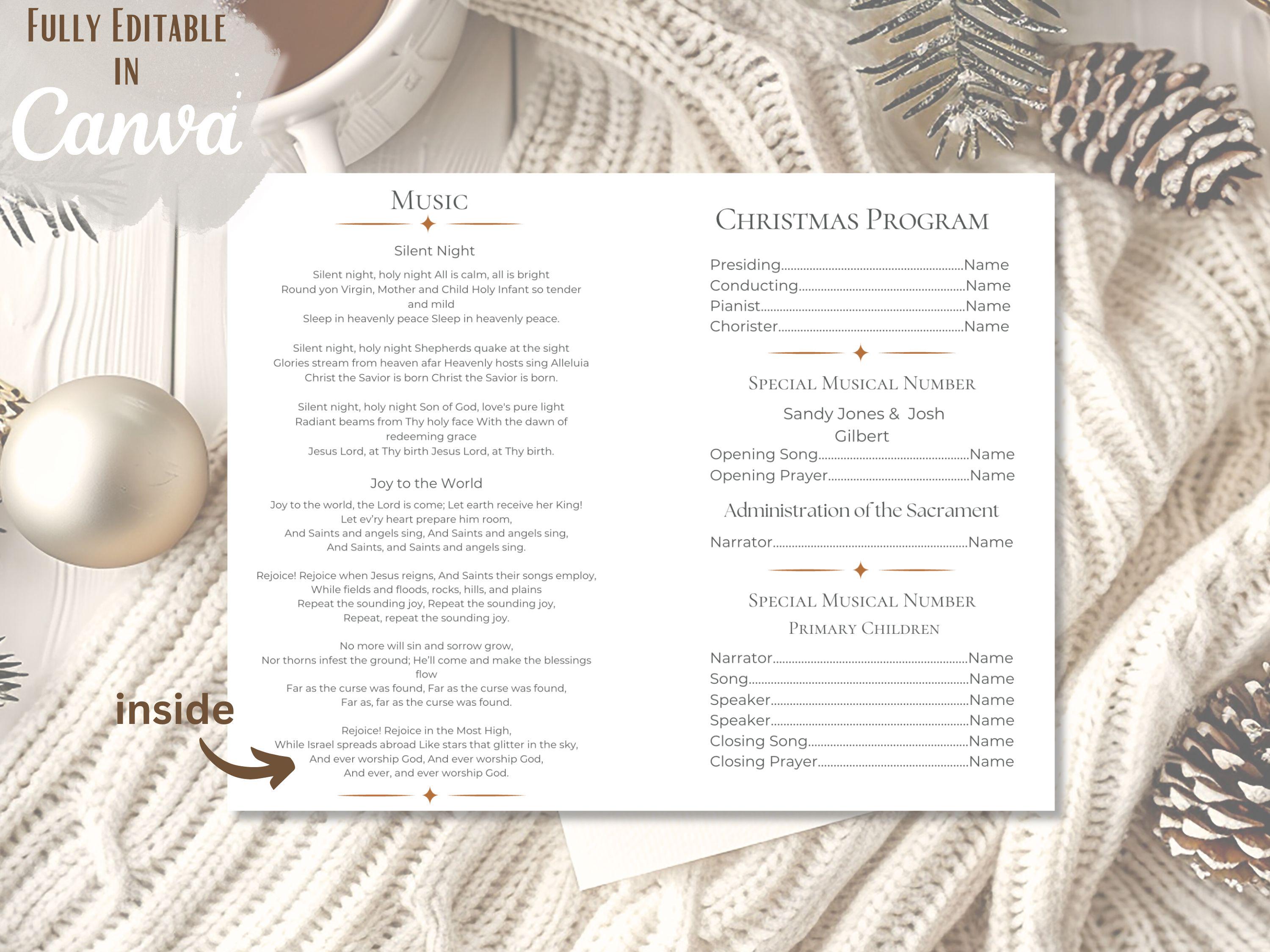 LDS Christmas Sacrament Meeting Template | Editable Canva Church ...