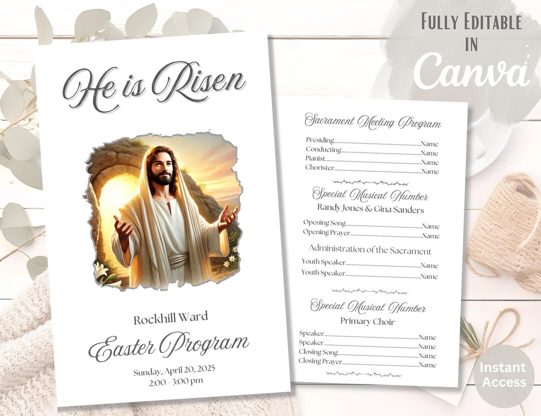 Easter Program Template With Jesus | Editable LDS Church Bulletin Canva - Etsy