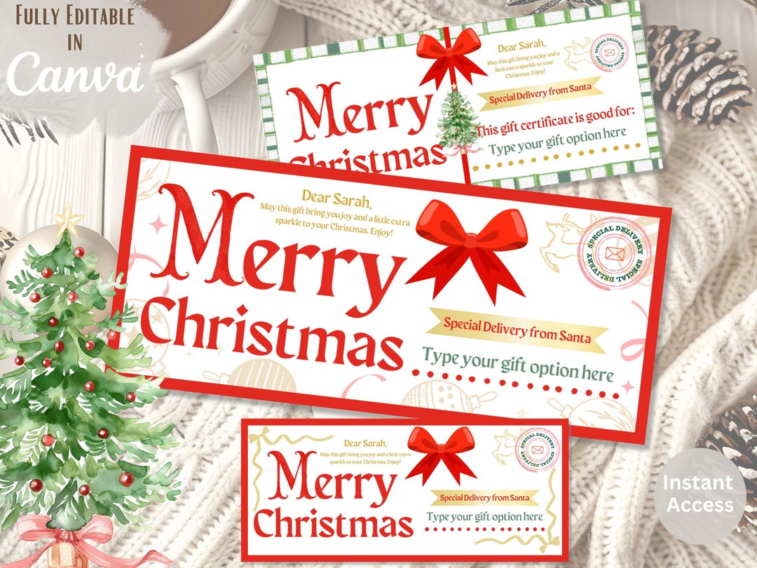 Chèque-cadeau de Noël modifiable Modèle imprimable de chèque-cadeau ...