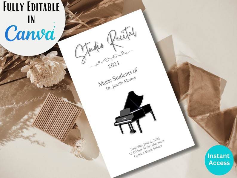 Music Recital Program Template | Minimalist Design Canva Editable PDF ...