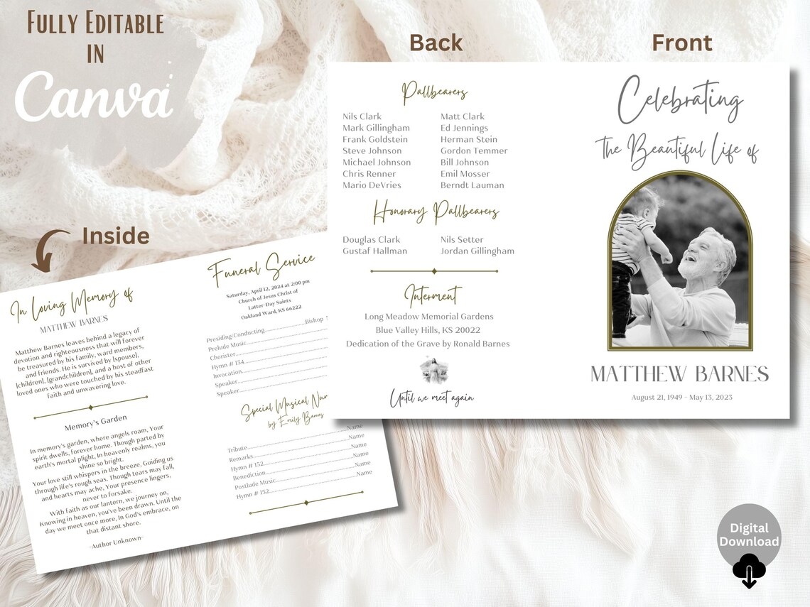 LDS Funeral Program Template: Editable Celebration of Life Obituary ...