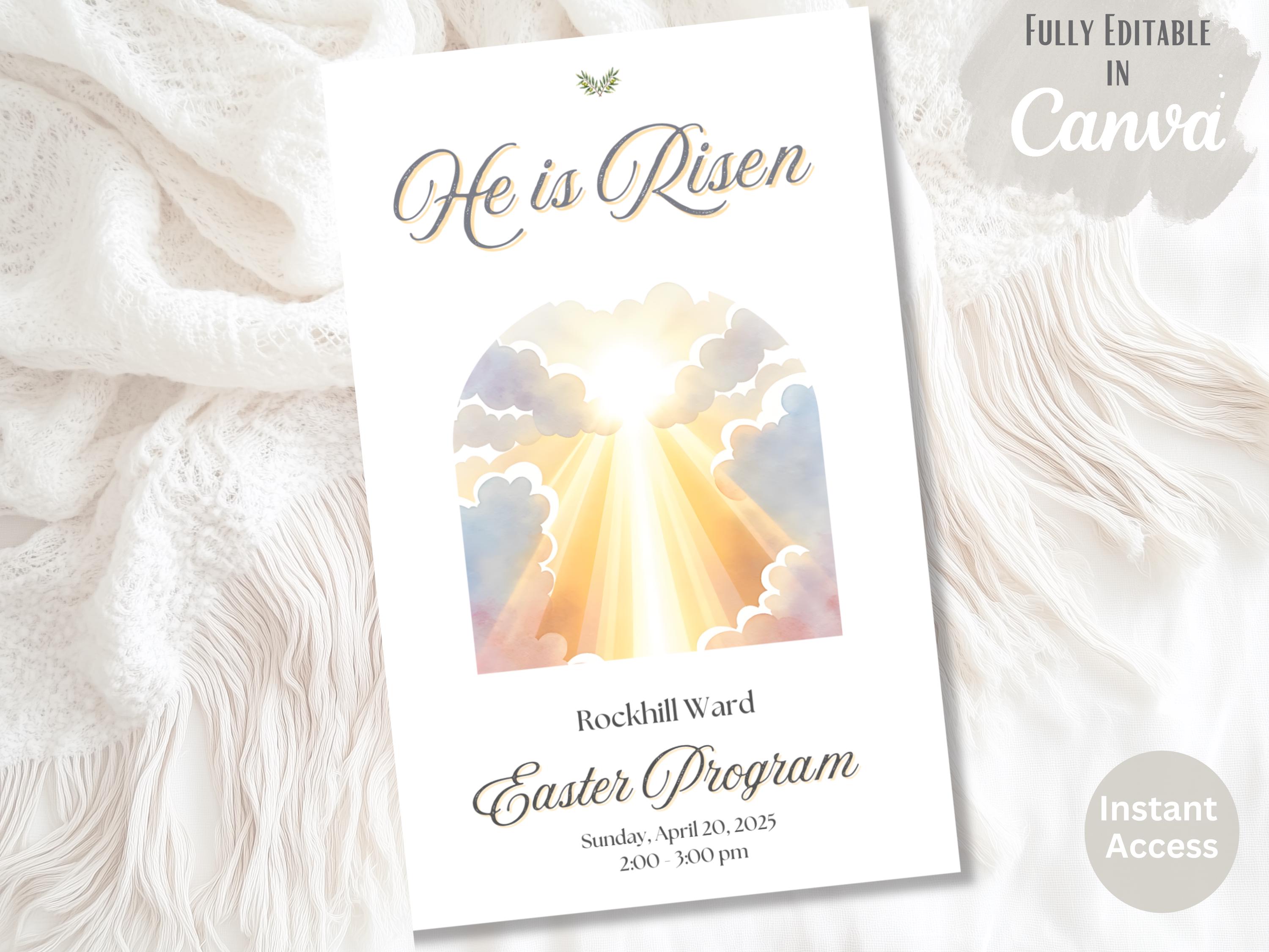 He is Risen Easter Program Template Heaven LDS Easter Program Editable ...