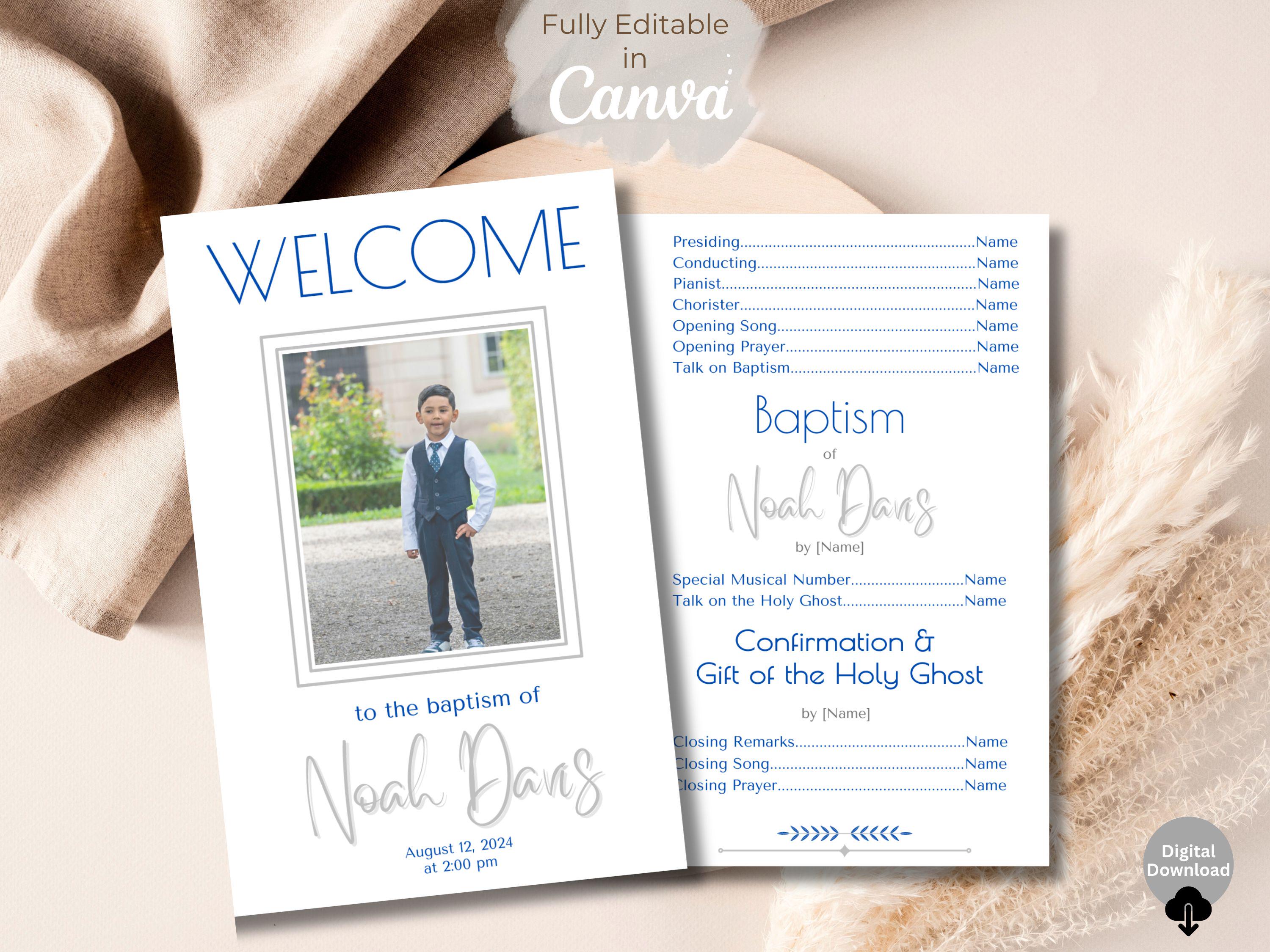 LDS Baptism Program Template for Boy – Editable Canva Foldable ...