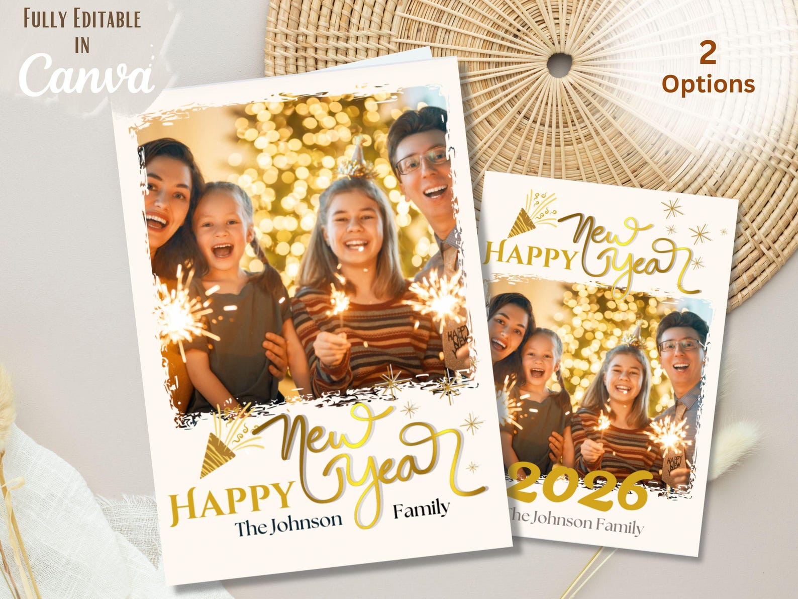 New Year Photo Card 2026 | Editable Canva Holiday Template | Printable ...