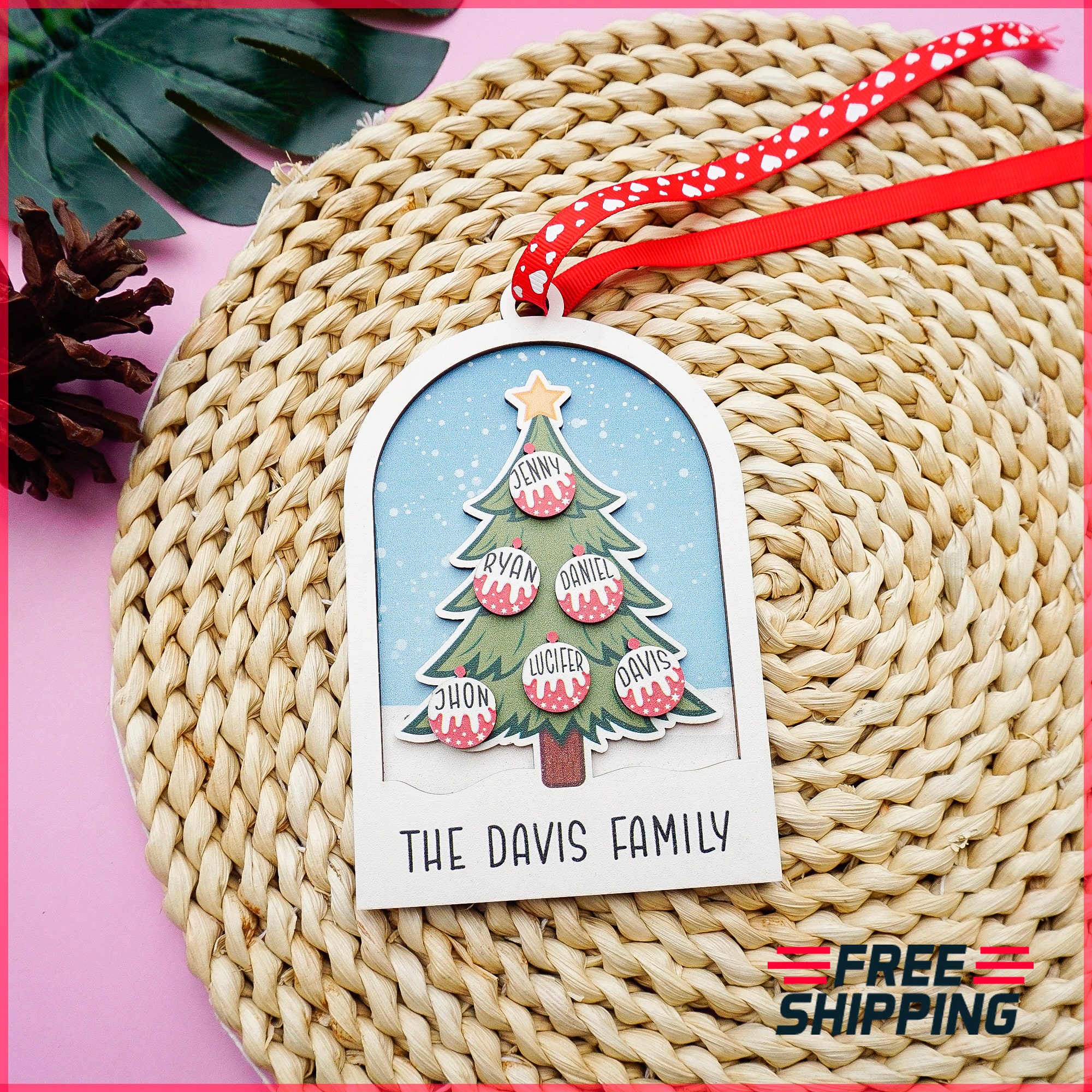Family Christmas Tree Ornament Family Name Personalized Our - Etsy
