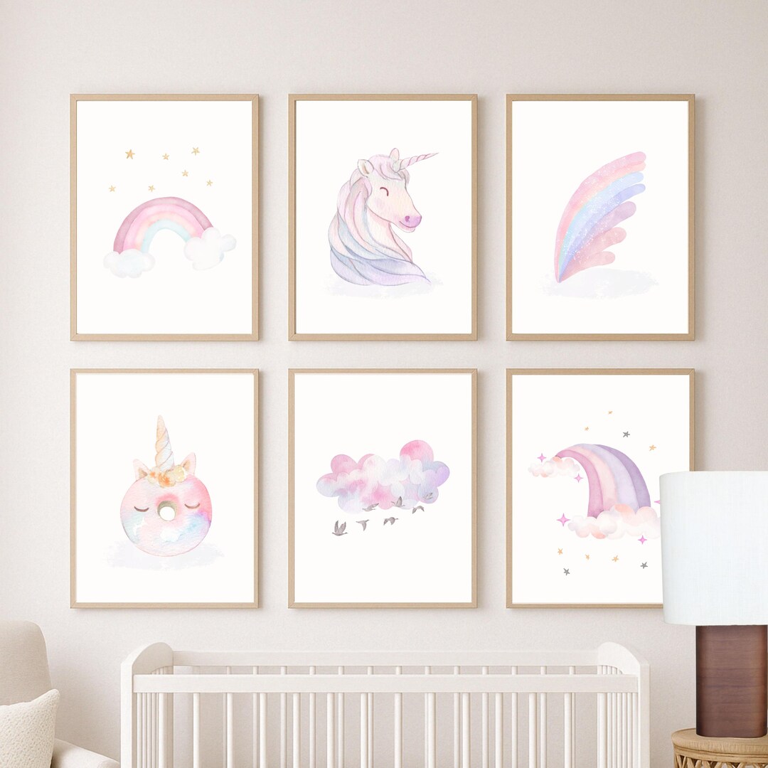 Unicorn Rainbow Wall Art Set of 6 | Pastel Nursery Decor | Digital ...