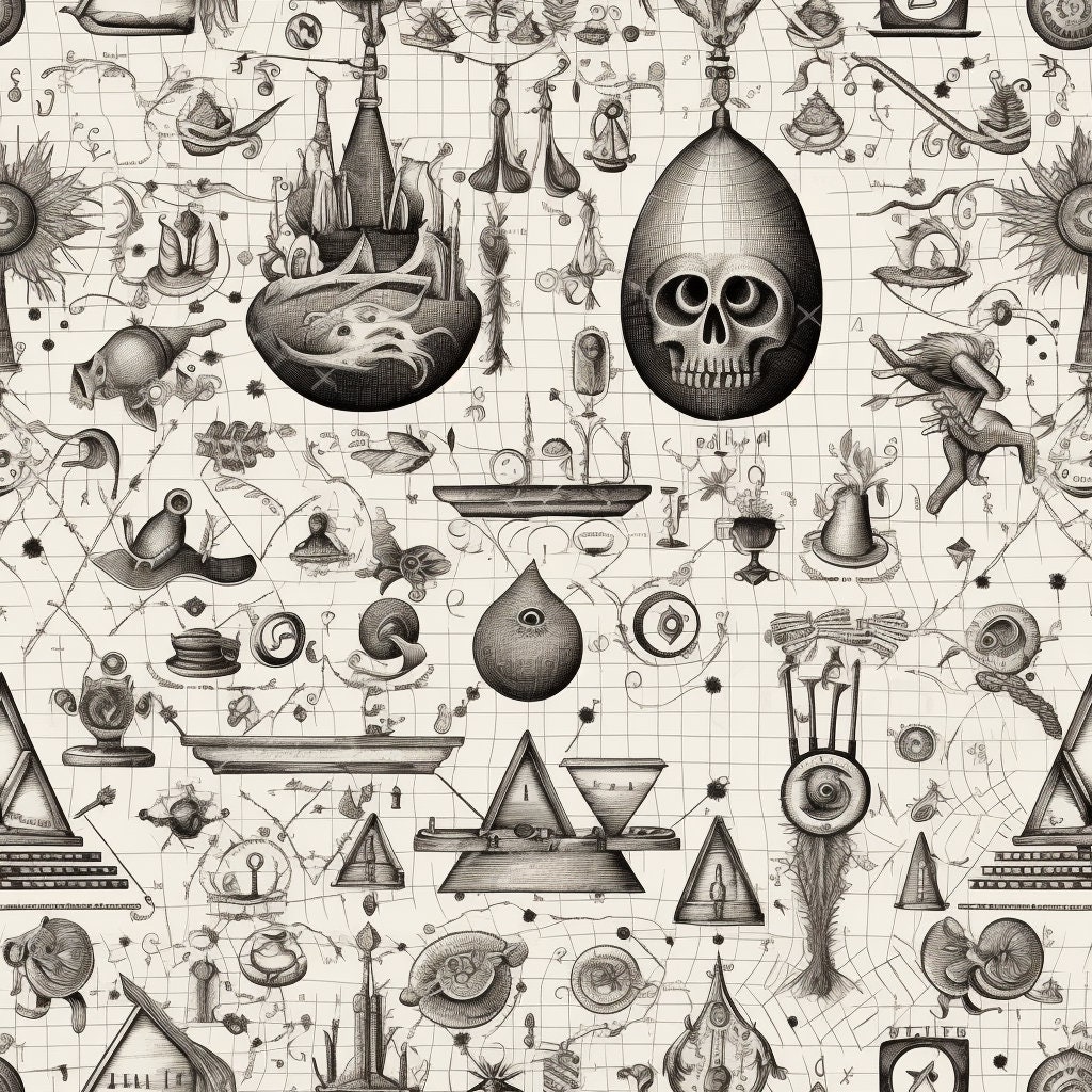 Occult Alchemy Curiosity Creepy Drawing Infinity Prints, Digital Paper ...