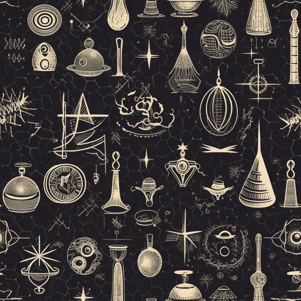Occult Alchemy Curiosity Creepy Drawing Infinity Prints, Digital Paper ...