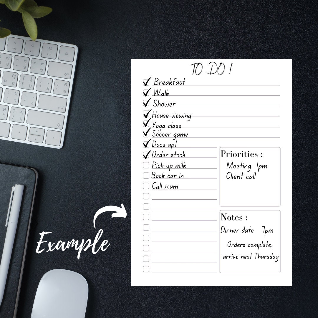 Printable To-do List PDF: Check List Tracker, Notepad, Daily Tasks ...