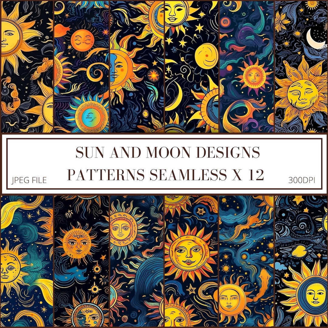 Sun and Moon Design SEAMLESS Sun and Moon Print 10x10 set - Etsy