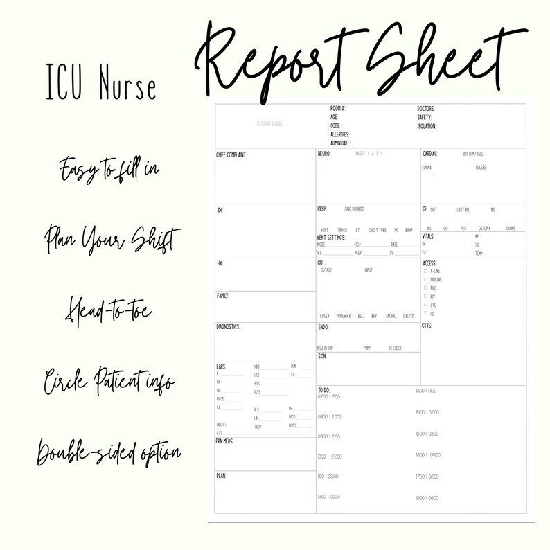 Printable ICU Nurse Report Sheet - Etsy