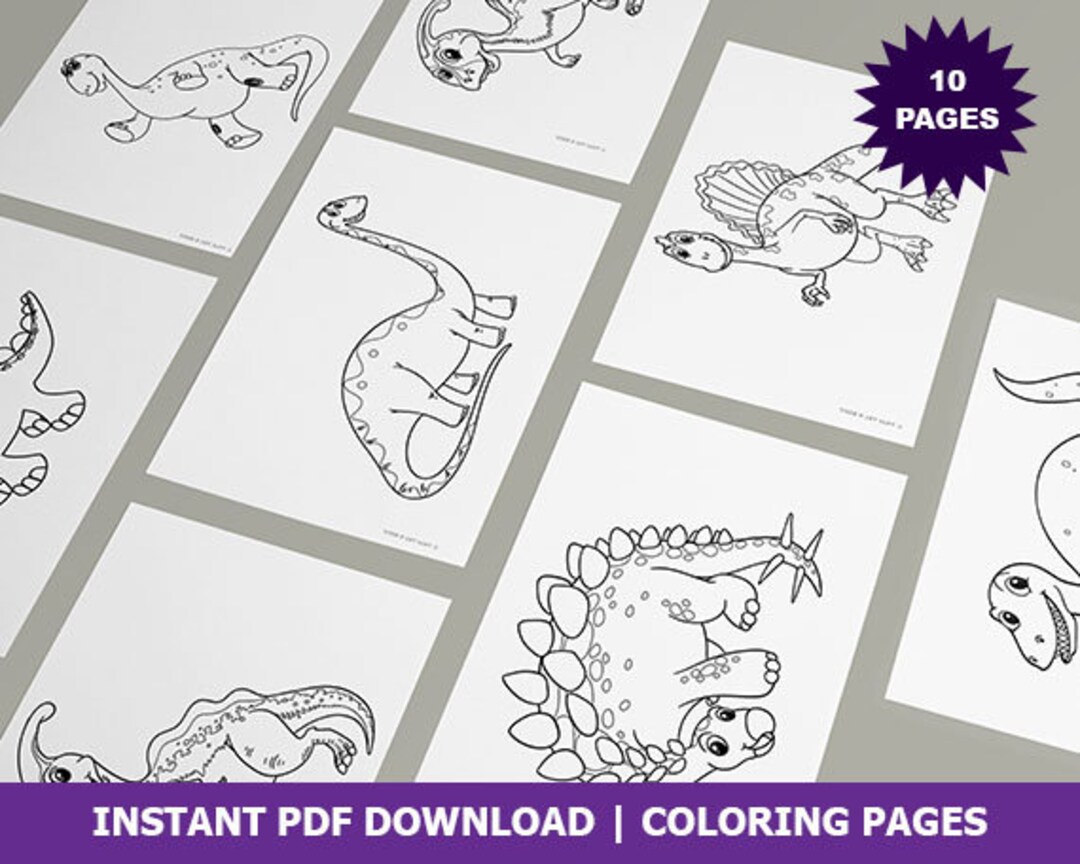 Set of 10 Printable Dinosaurs Coloring Pages for Kids. Perfect for Kids ...