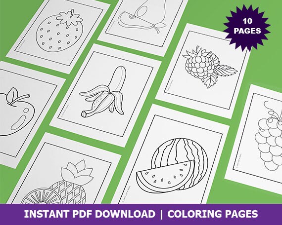 Set of 10 Printable Fruits Coloring Pages for Kids. Perfect - Etsy