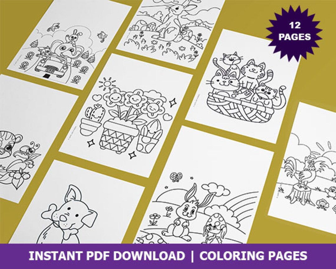Set of 12 Printable Flower & Animals Coloring Pages for Kids. for Kids ...