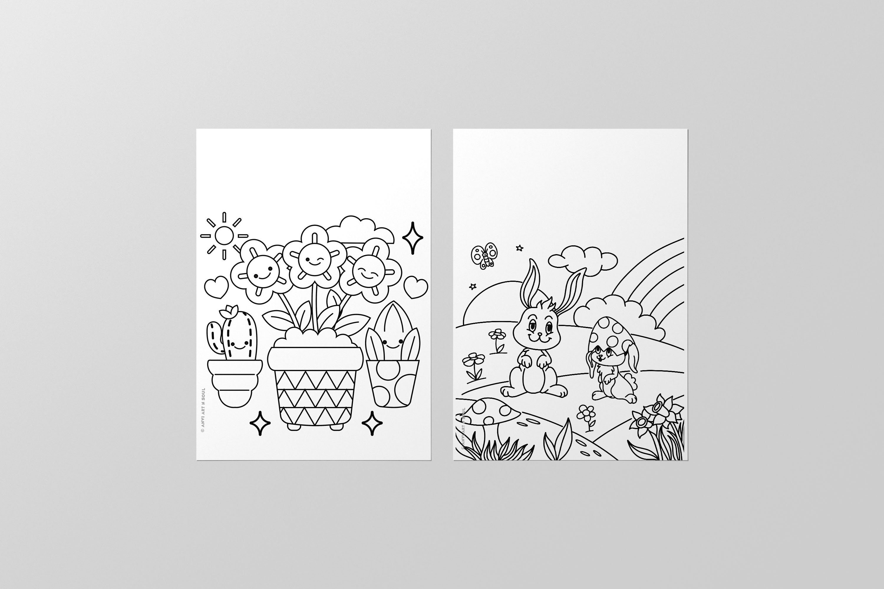 Set of 12 Printable Flower & Animals Coloring Pages for Kids. for Kids ...