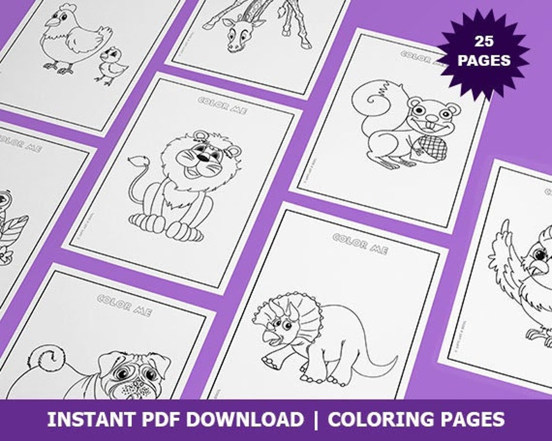 Set of 25 Printable Animal Coloring Pages for Kids. Perfect for Kids ...