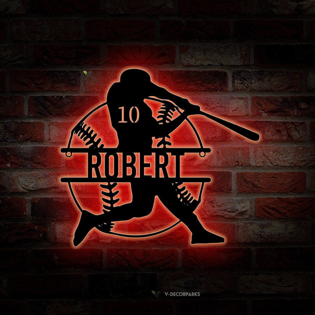 Custom Baseball Metal Sign Wall Art With LED Light Baseball - Etsy