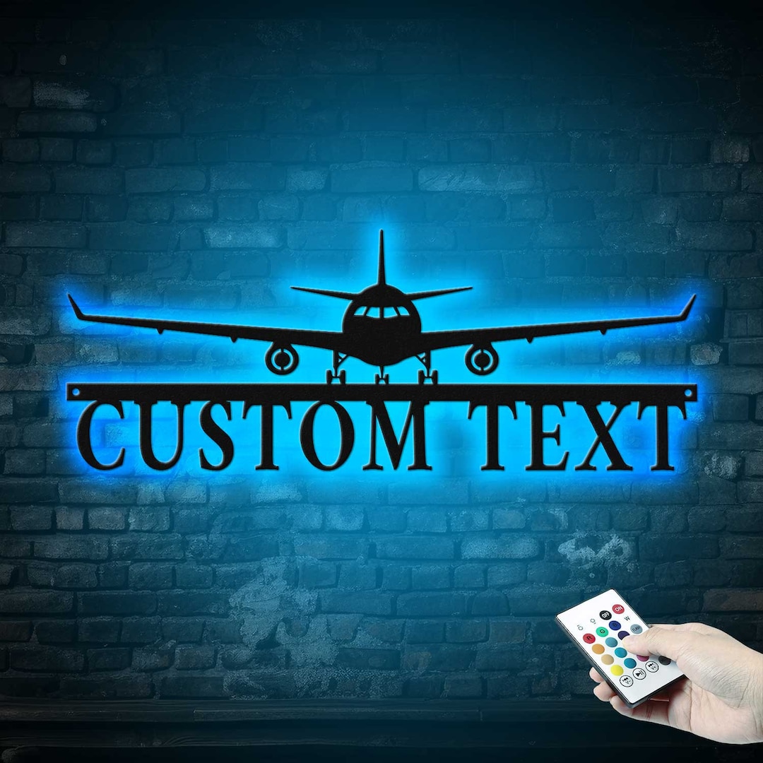 Personalized Airplane Metal Wall Art LED Light Custom Pilot - Etsy