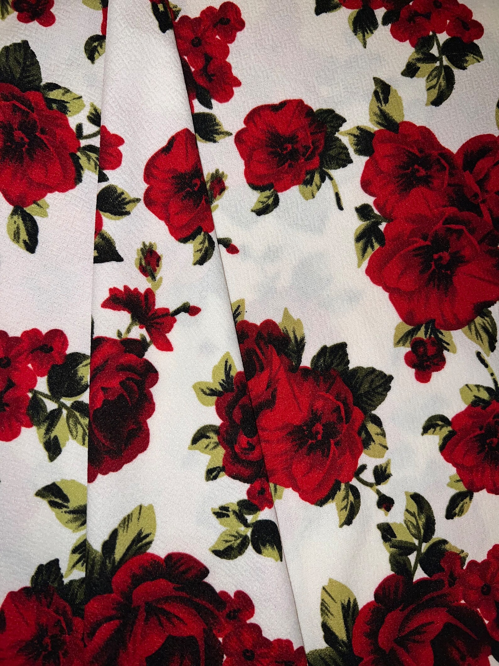 Ruby Red Roses Print on Polyester Spandex - Etsy