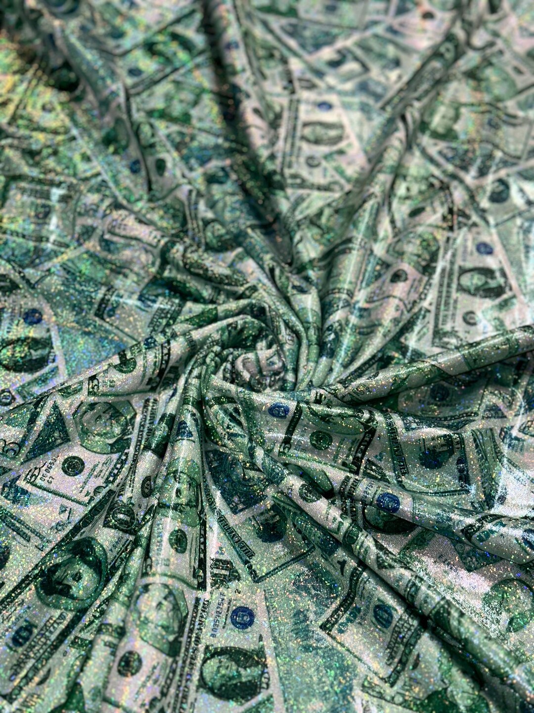 Cosmic Hologram Green Sparkle Money Design on Spandex - Etsy