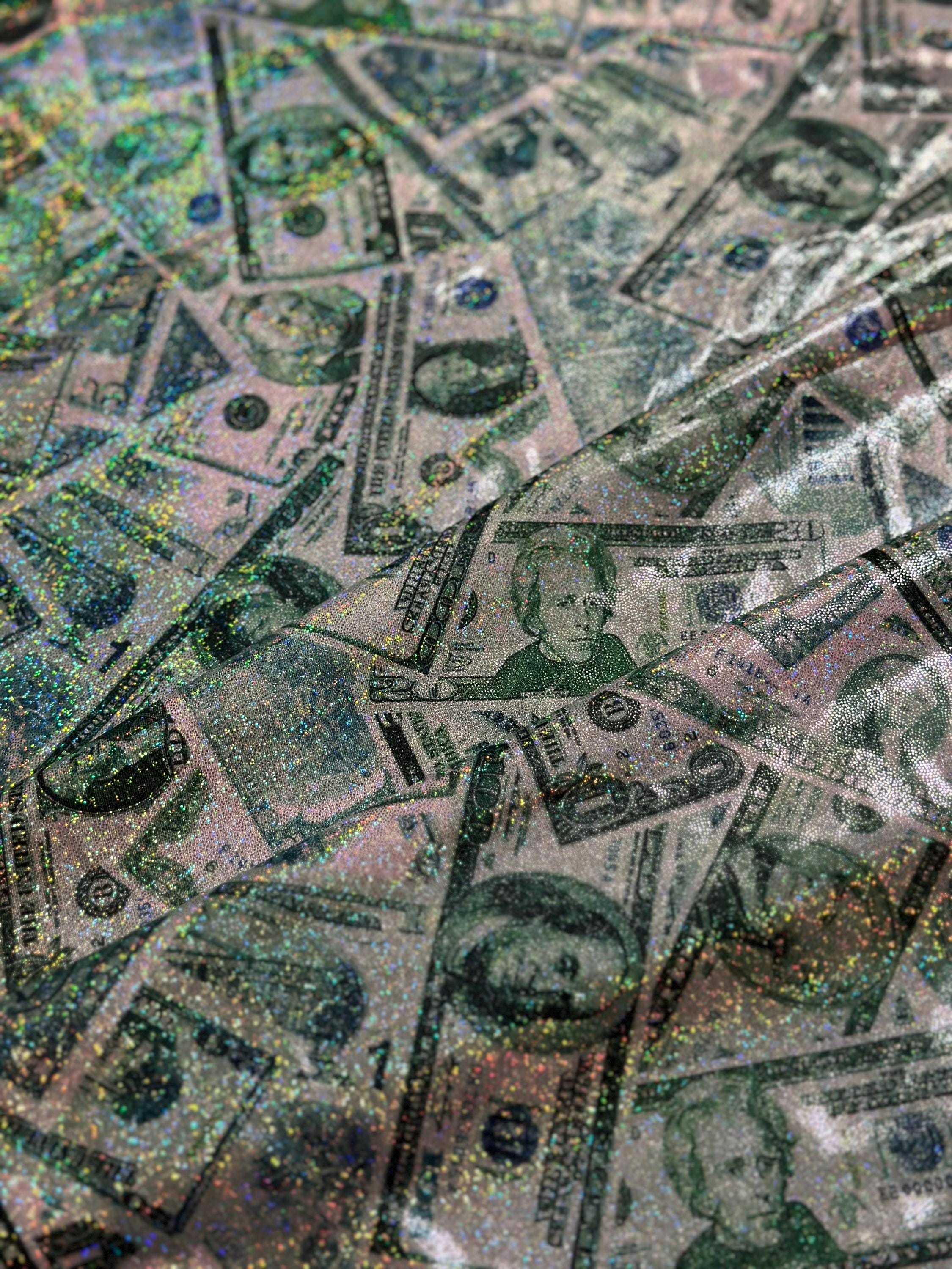 Cosmic Hologram Green Sparkle Money Design on Spandex - Etsy