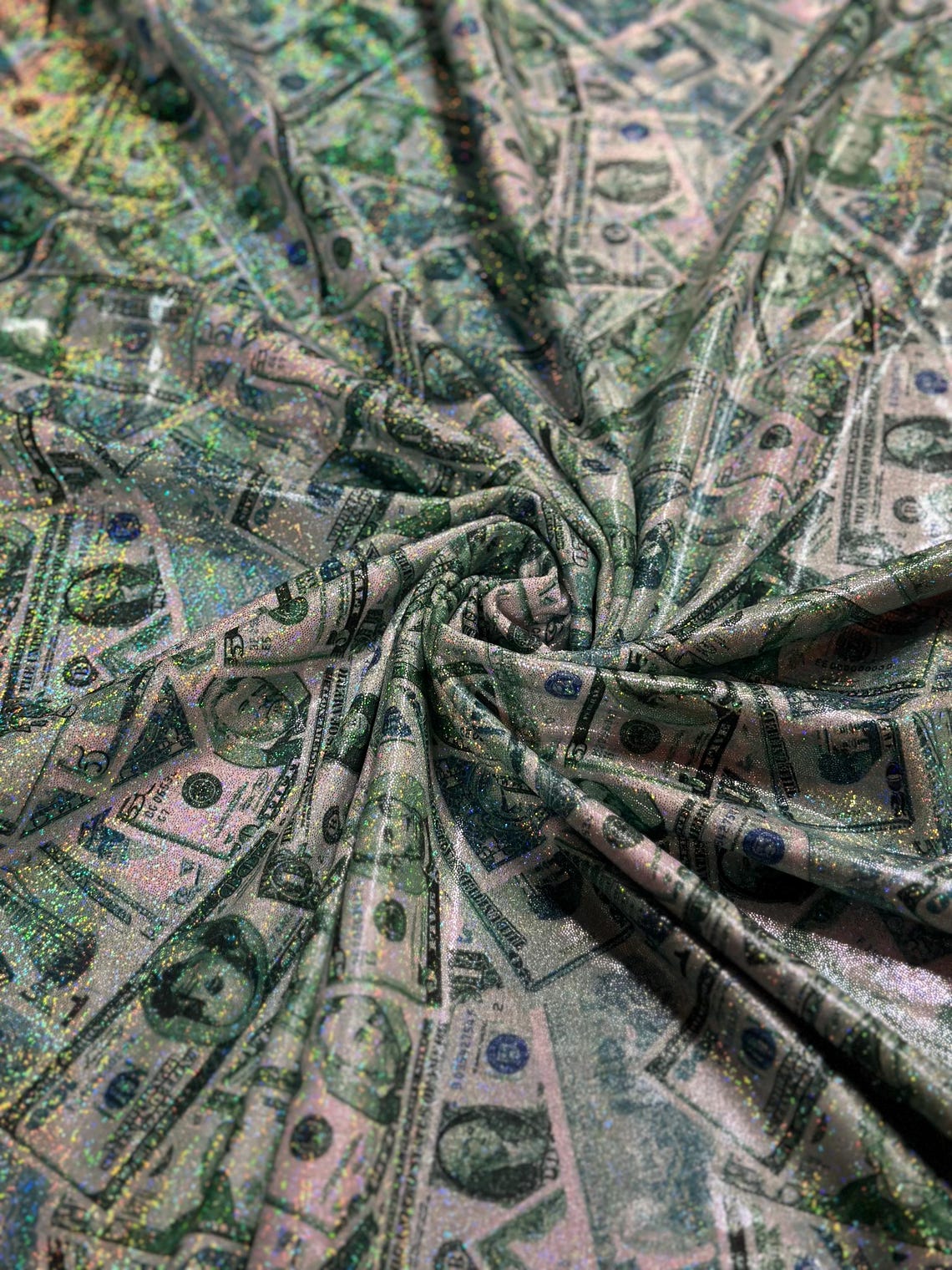 Cosmic Hologram Green Sparkle Money Design on Spandex - Etsy