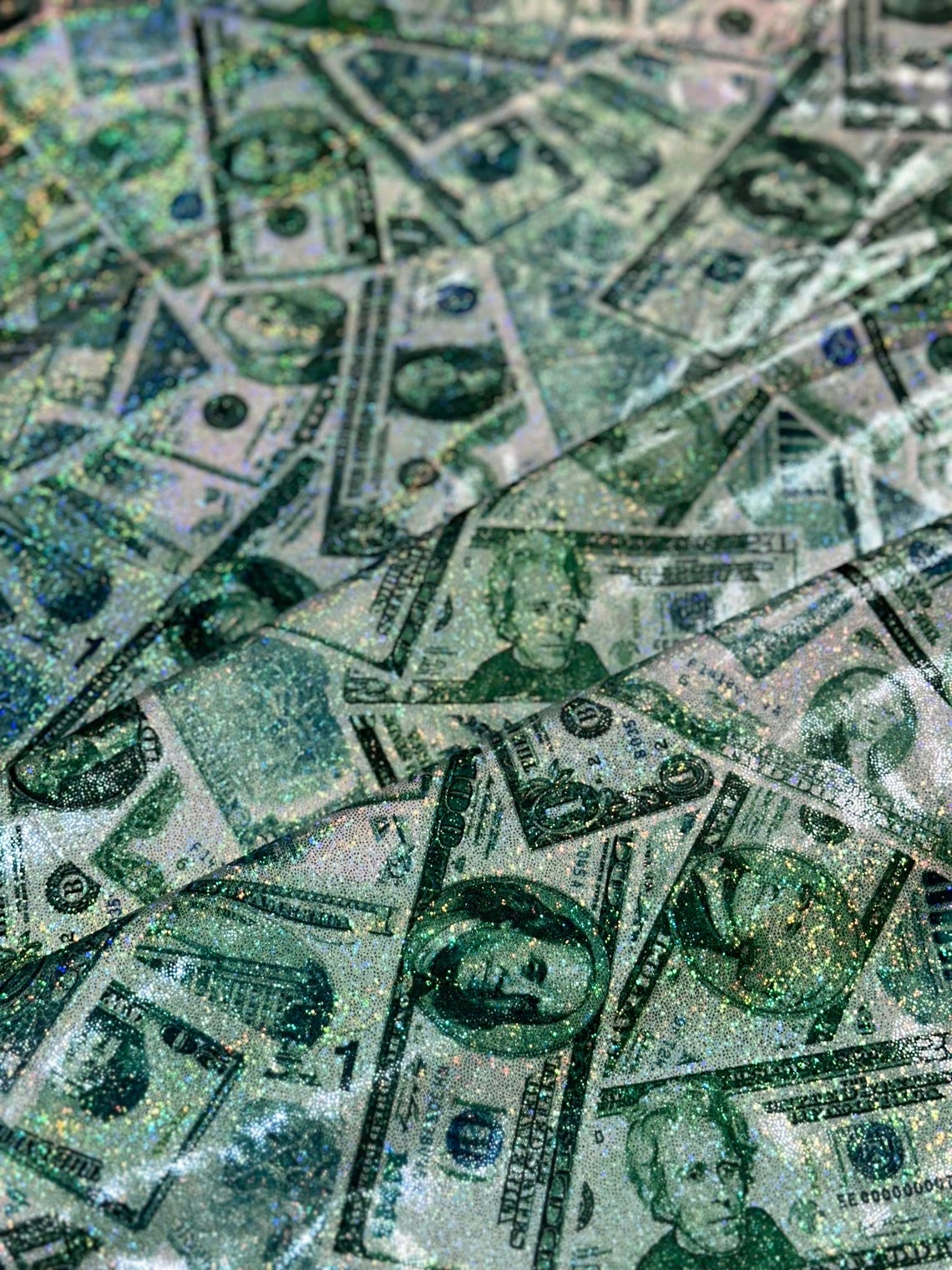 Cosmic Hologram Green Sparkle Money Design on Spandex - Etsy